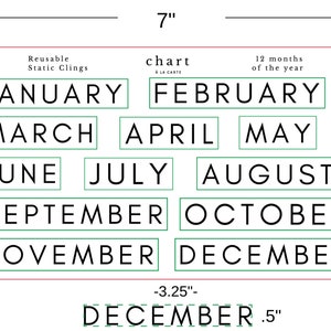 12 Calendar Month Headings, Static Cling, Reusable Modern Stickers ...
