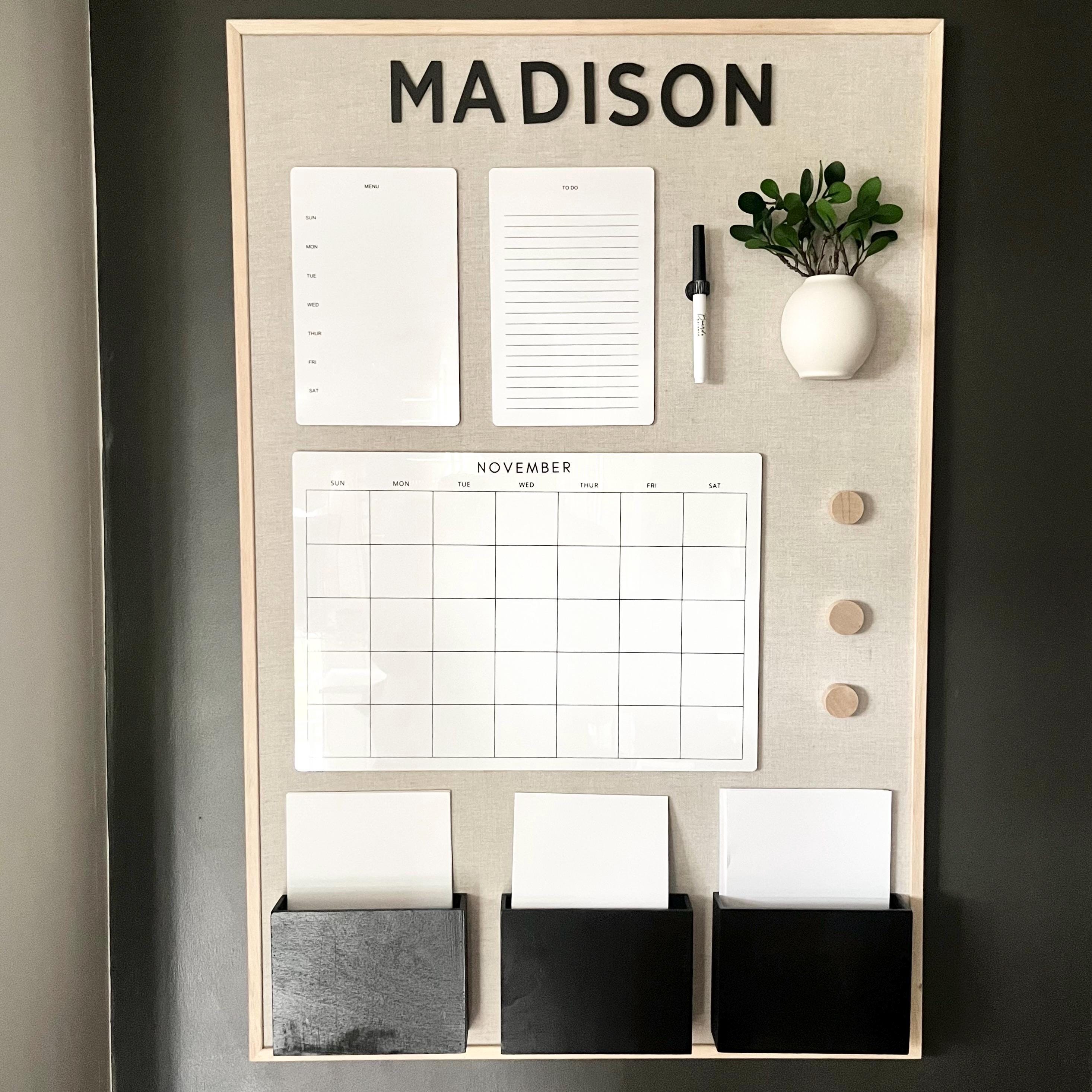 Family Message Center Organizer Board Home Office Decor Linen and Wood ...