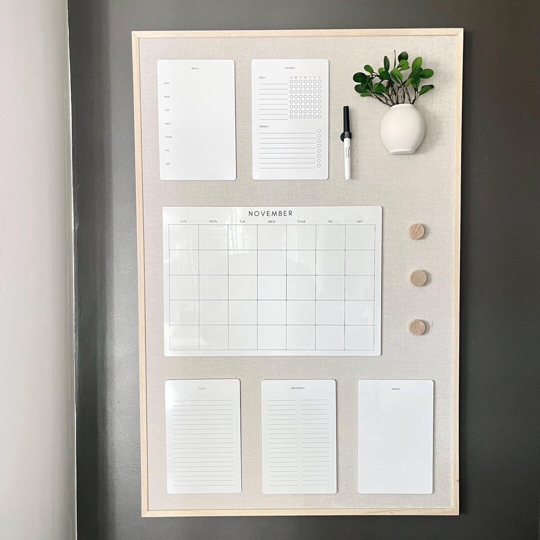 Large Organizer Board Home Office Decor Linen and Wood Framed Modern ...