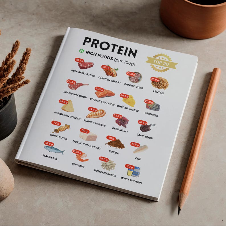 TOP 20 Protein Food List Printable | High Protein Foods Chart | Protein ...