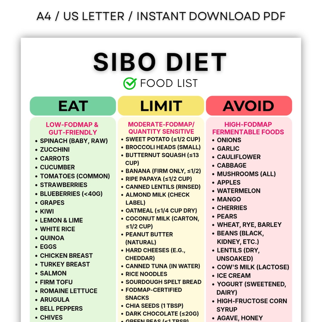 SIBO Diet Food List, Printable Low FODMAP Chart, Gut-friendly Grocery ...