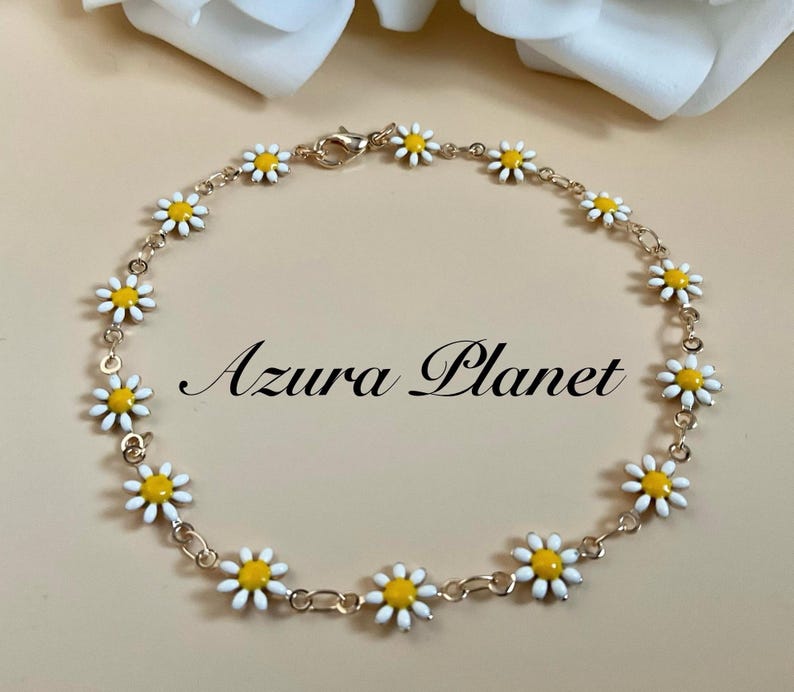 Daisy Chain Anklet KC Gold Plated Enamel Flower Ankle Bracelet 9 - 11 ...