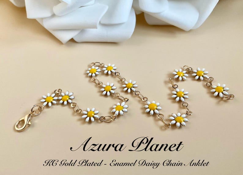 Daisy Chain Anklet KC Gold Plated Enamel Flower Ankle Bracelet 9 - 11 ...