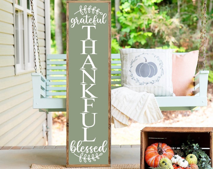 Grateful, Blessed and Thankful Sign, Thankful Sign, Fall Sign ...