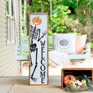 Welcome Skeleton Halloween Porch Leaner Sign, Halloween Front Door ...