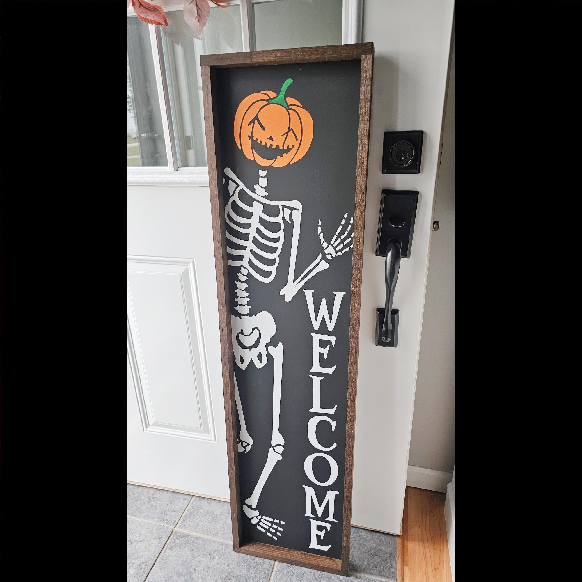 Welcome Skeleton Halloween Porch Leaner Sign, Halloween Front Door ...