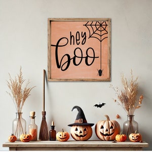 Hey Boo Halloween Wood Sign, Spider Web Decor, Modern Farmhouse ...