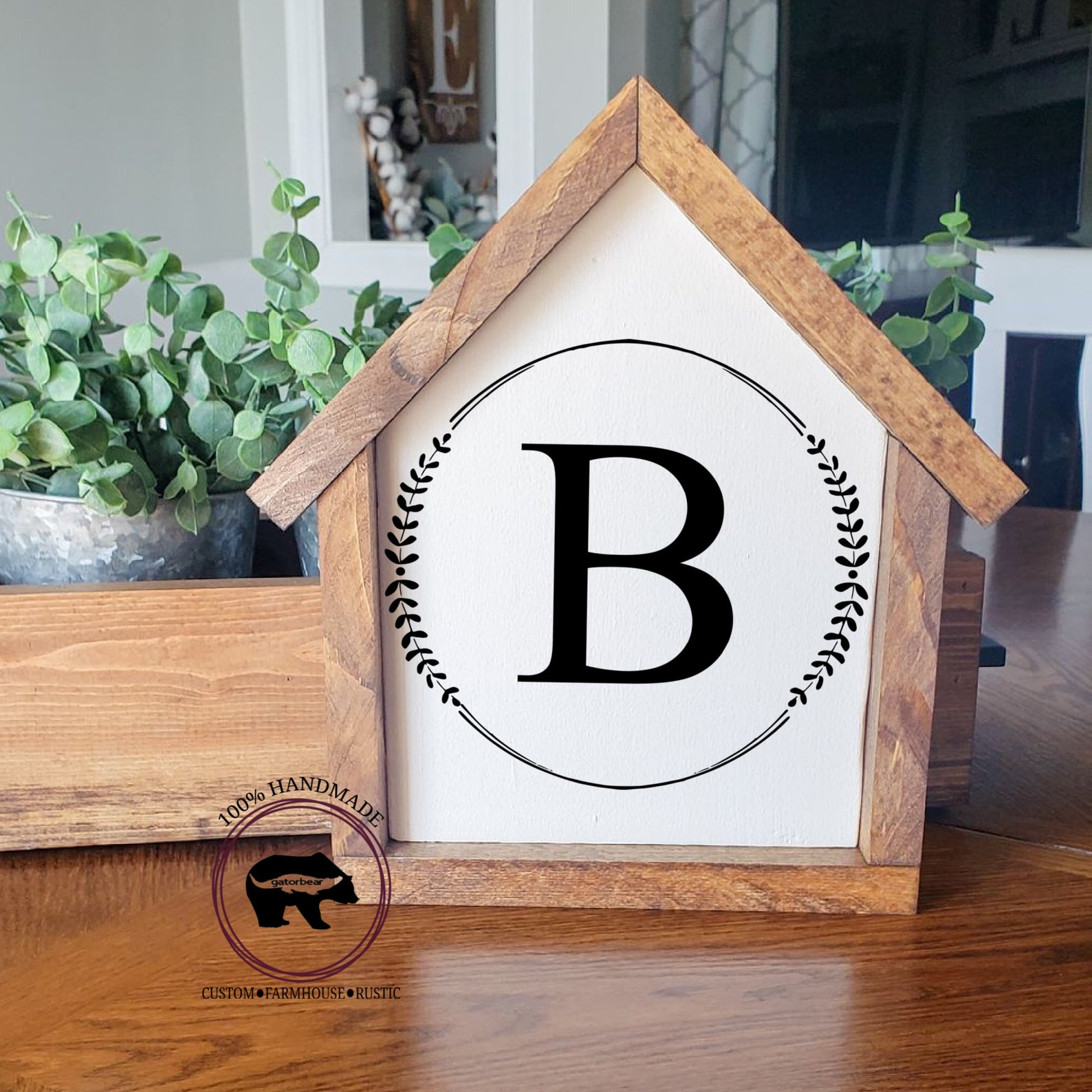 Last Initial Wood Sign Monogram Wood Sign House Shaped Sign - Etsy