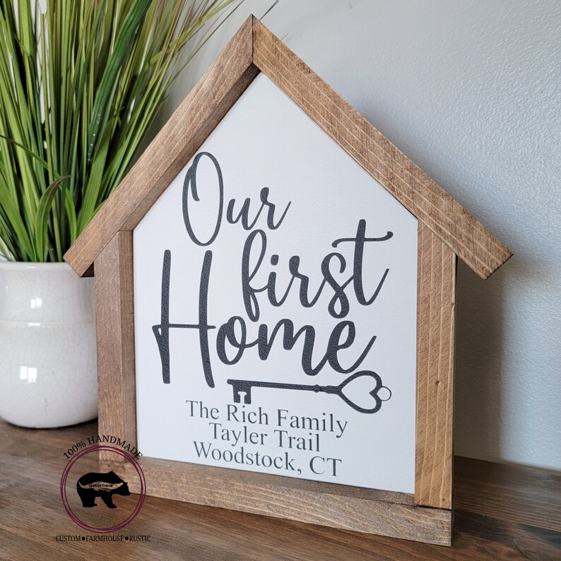 Our First Home Sign Housewarming House Shaped Sign Shelf - Etsy