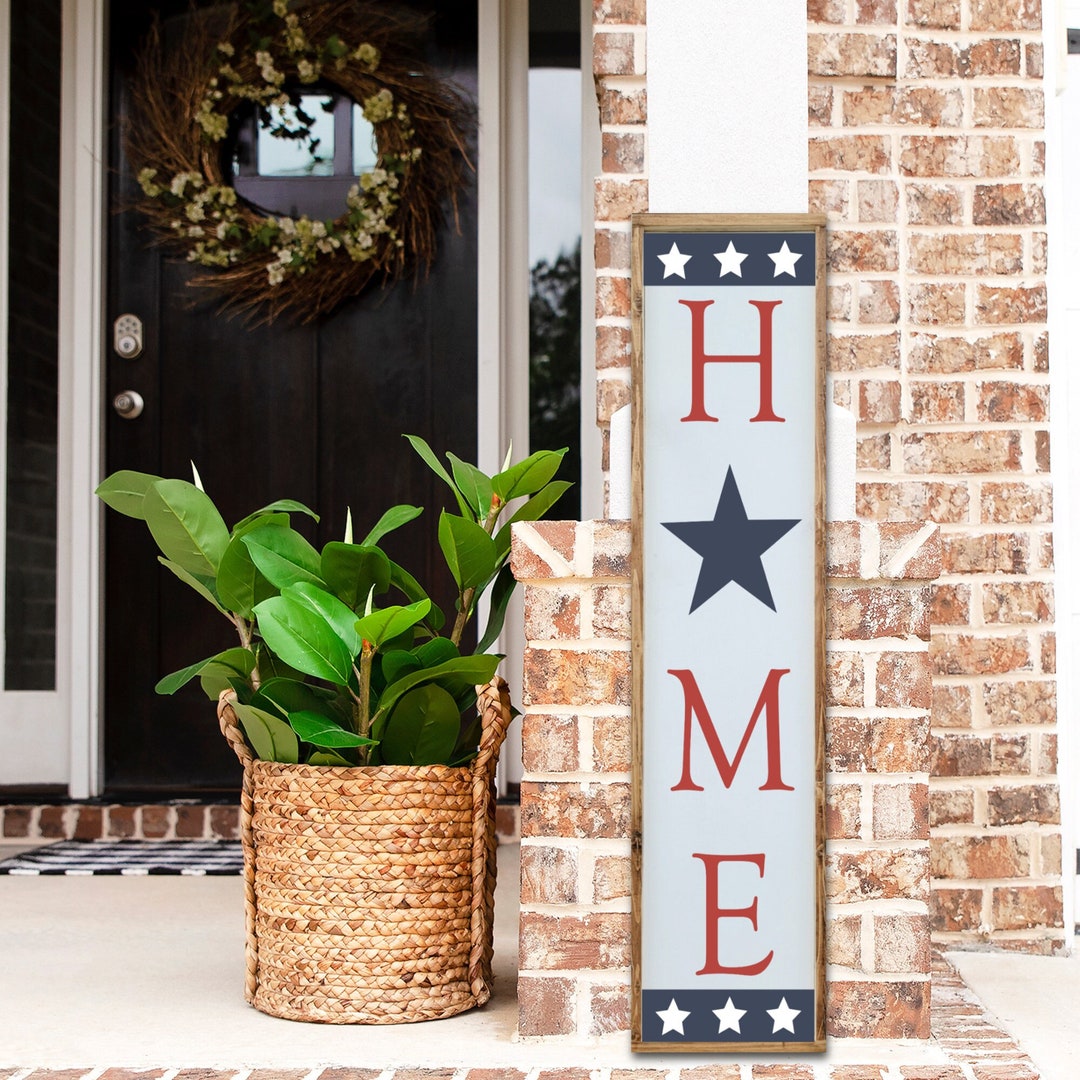 Home With Stars Welcome Porch Leaner, 4th of July Patriotic Porch Sign ...
