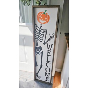 Welcome Skeleton Halloween Porch Leaner Sign, Halloween Front Door ...