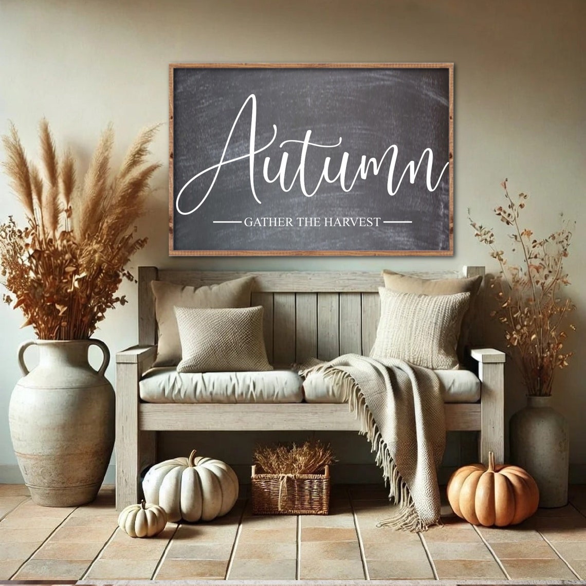 Autumn Gather the Harvest Sign, Fall Sign, Rustic Fall Wood Sign ...