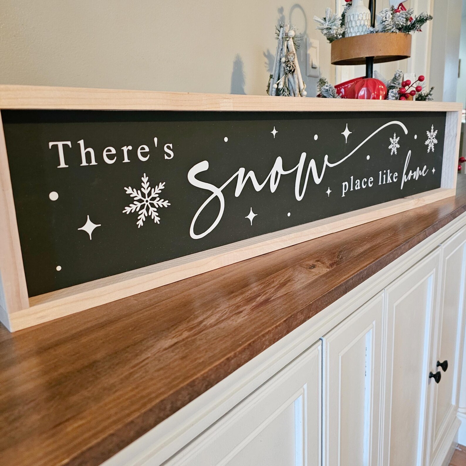 There's Snow Place Like Home Wood Sign, Modern Farmhouse Snowflake ...