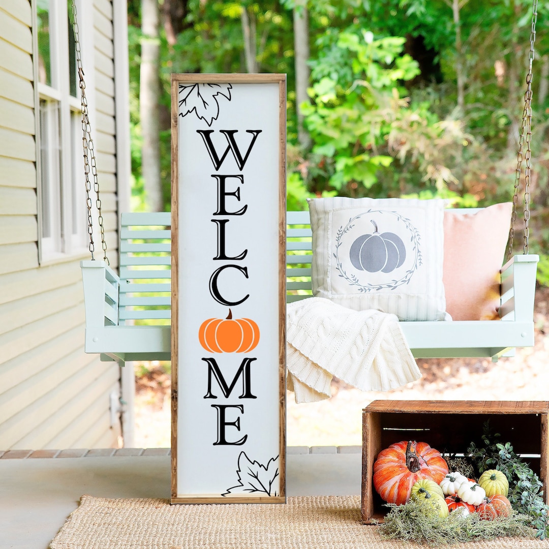 Fall Pumpkin porch Welcome Sign, Fall Wood Porch Leaner Sign, Farmhouse ...