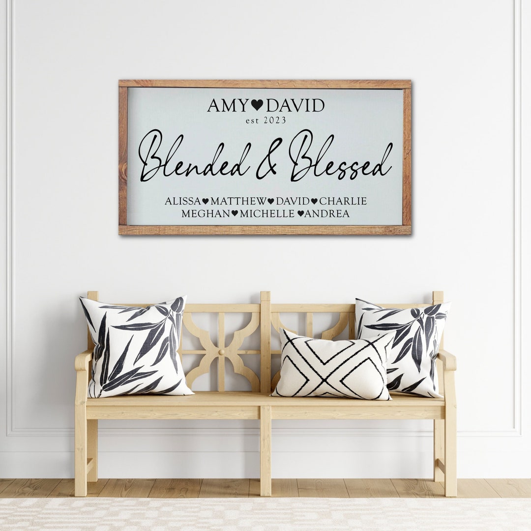 Blended and Blessed Sign, Personalized Blended Family Name Sign, the ...