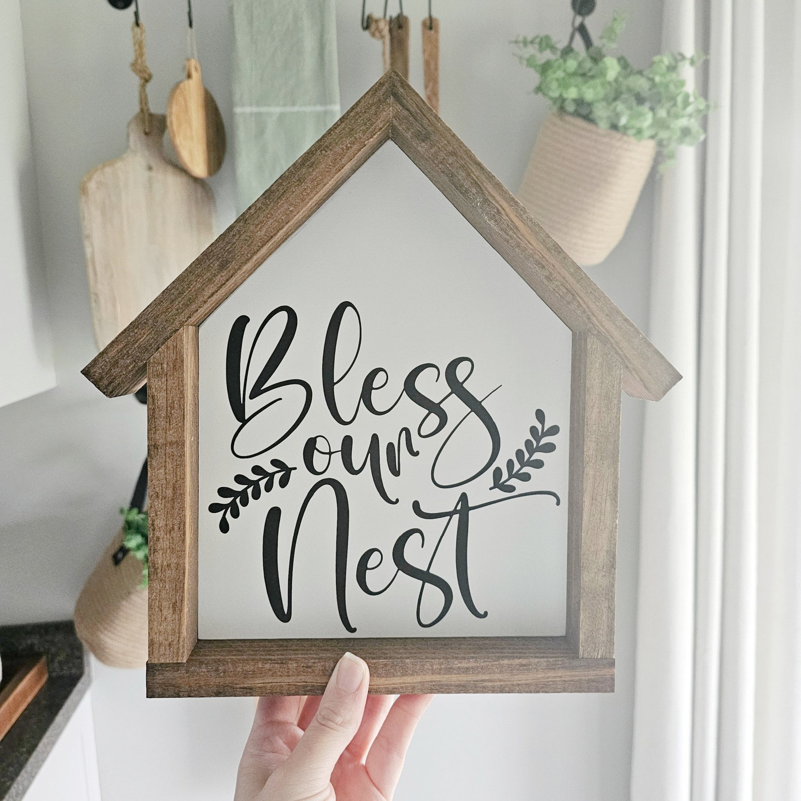 Bless Our Nest Sign, House Shaped Sign, Shelf Sitter, Home Sign ...