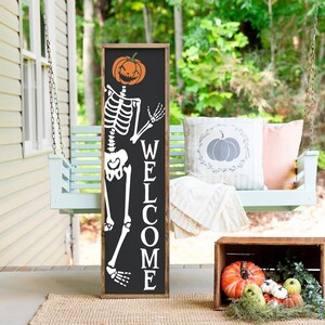 Welcome Skeleton Halloween Porch Leaner Sign, Halloween Front Door ...