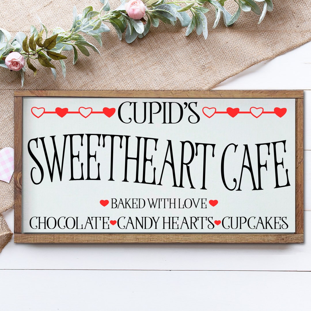 Cupid's Sweetheart Cafe Valentines Day Wood Sign, Valentines Coffee Bar ...