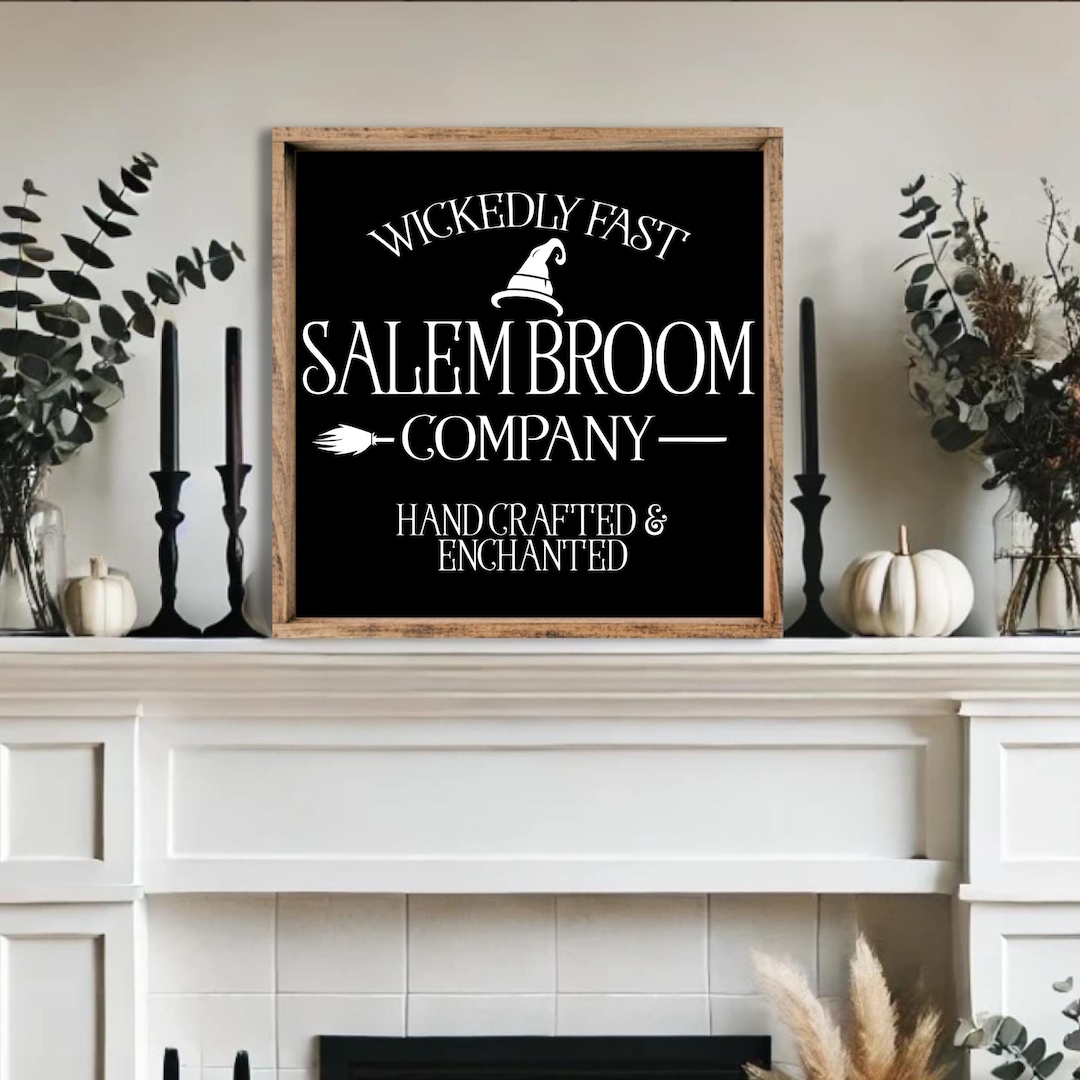 Salem Broom Company Wood Sign, Halloween Witch Decor, Modern Farmhouse ...