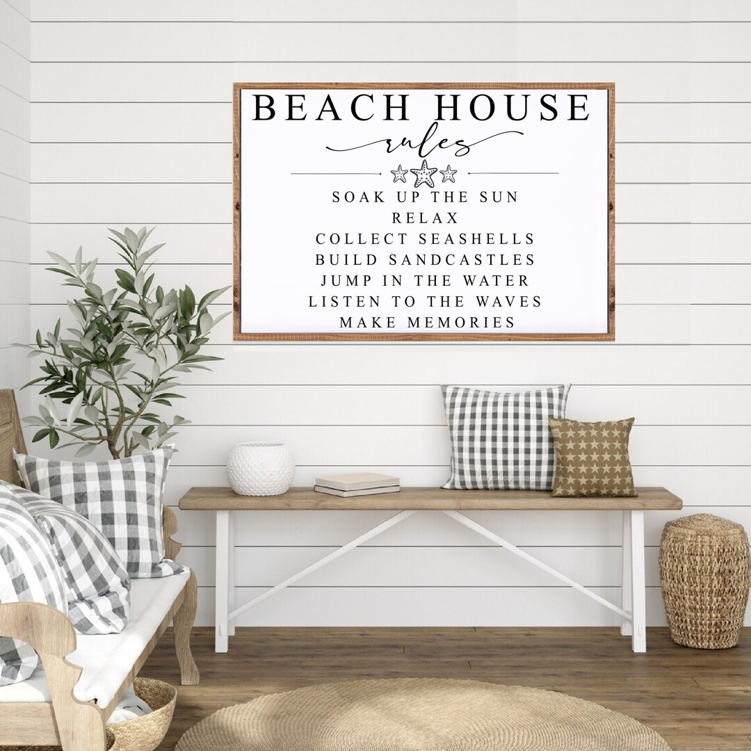 Beach House Rules Wood Sign, Boho Beach House Wall Decor, Beach Home ...
