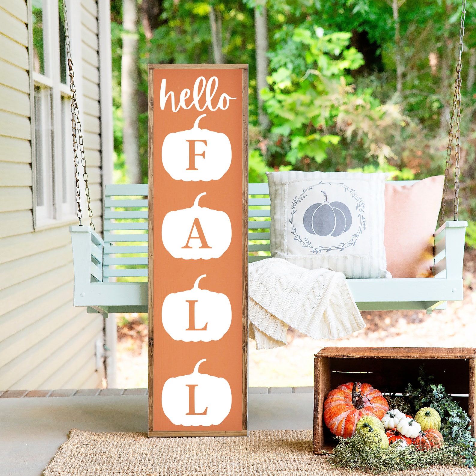 Hello Fall Pumpkin porch Welcome Sign, Fall Wood Porch Leaner Sign ...