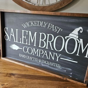 Salem Broom Company Wood Sign, Modern Farmhouse Halloween Wall Decor ...