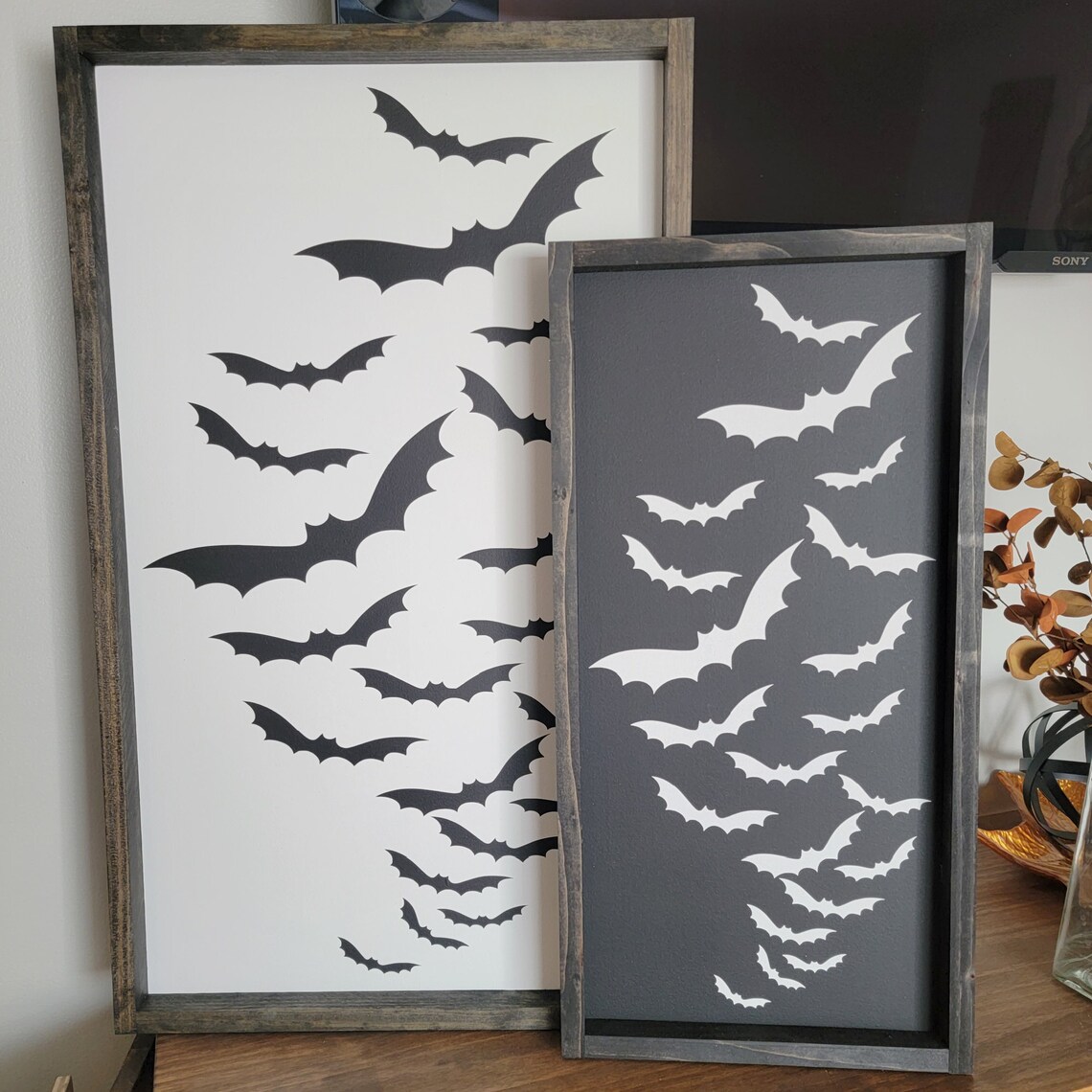 Swarming Bat Layered Wood Sign, Spooky Halloween Bat Decor, Modern ...