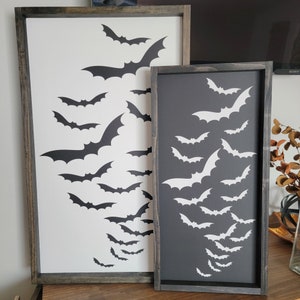 Swarming Bat Layered Wood Sign, Spooky Halloween Bat Decor, Modern ...