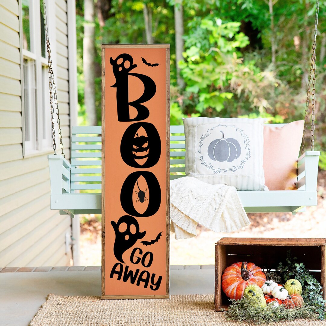 Boo Go Away Halloween Porch Leaner Sign, Spooky Halloween Door Decor ...