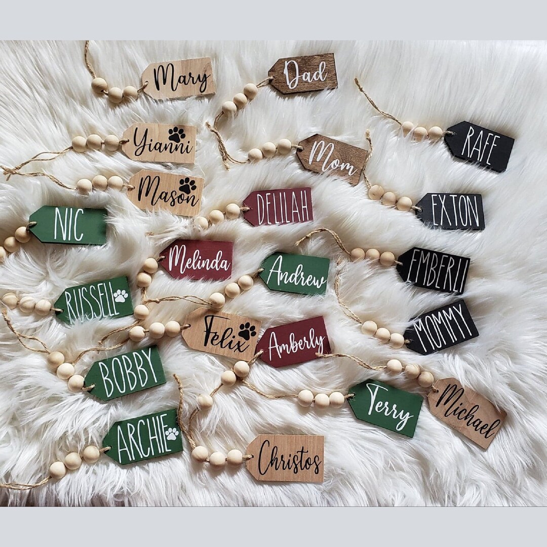 Christmas Stocking Name Tags, Farmhouse Stocking Tags With Beads, Wood ...