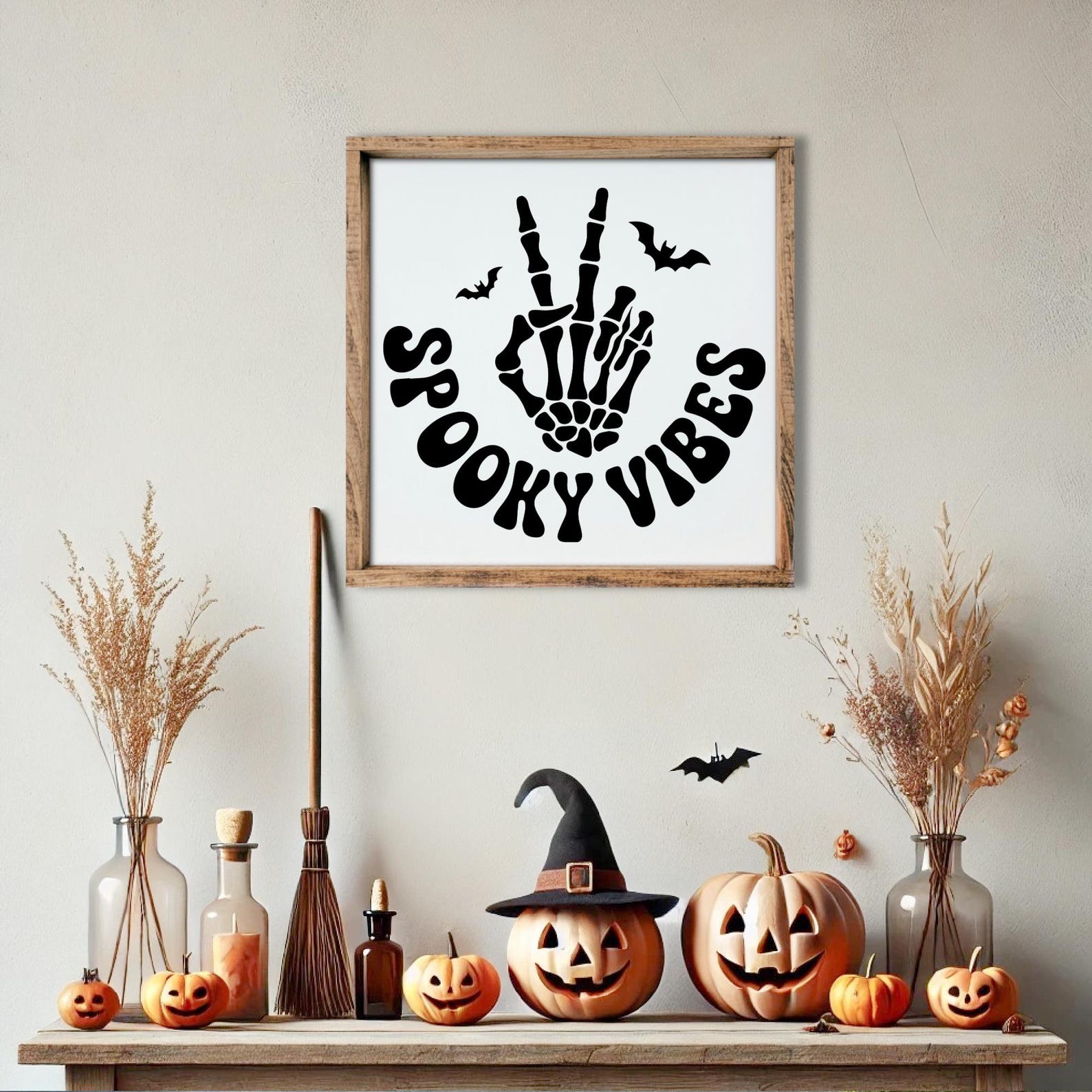 Spooky Vibes Halloween Sign, Skeleton Decor, Modern Farmhouse Halloween ...