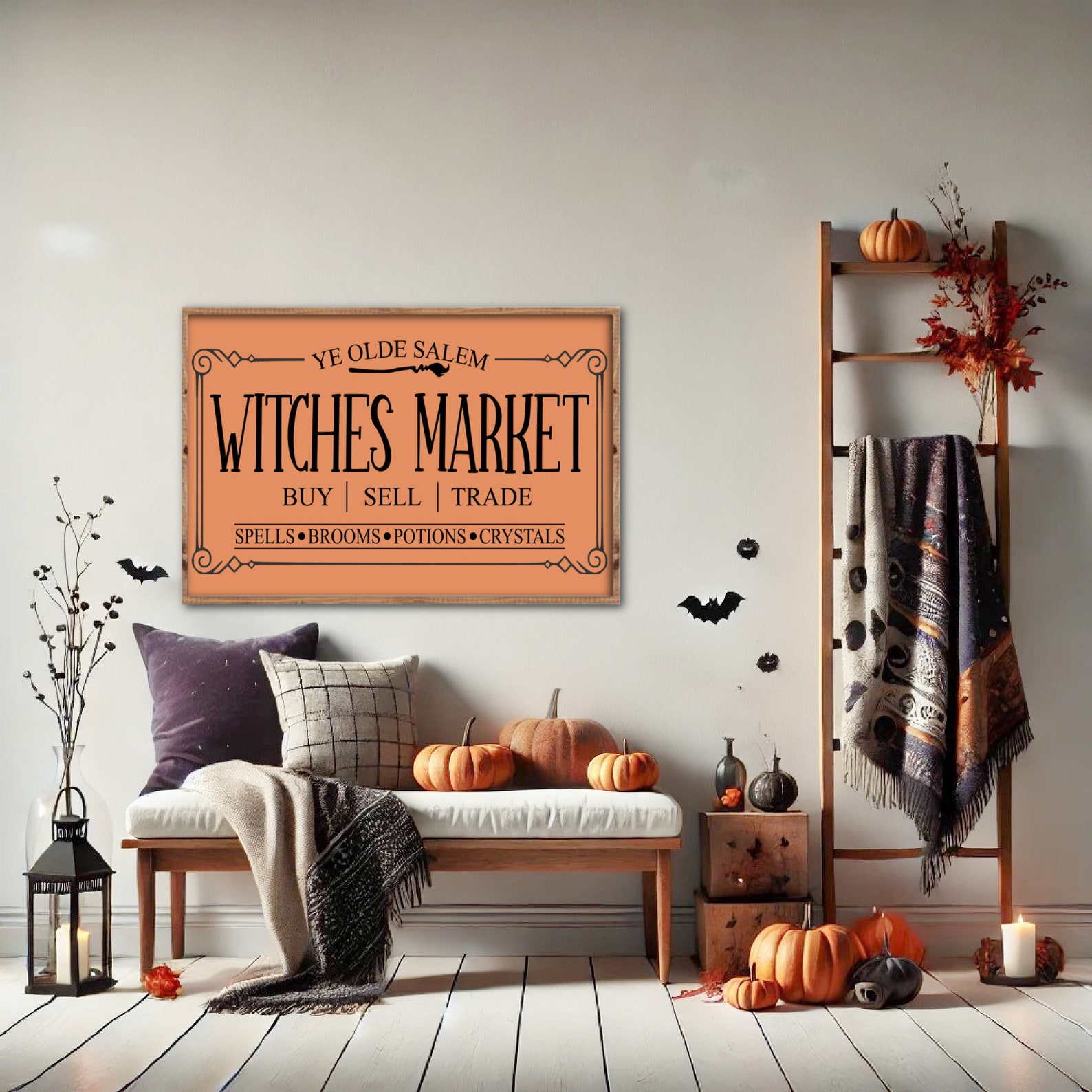 Witches Market Sign, Halloween Salem Witch Sign, Halloween Wood Decor ...