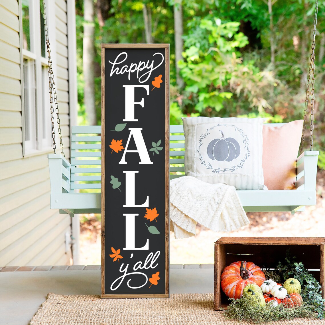 Happy Fall Yall Fall Porch Sign, Fall Wood Porch Leaner Sign, Farmhouse ...