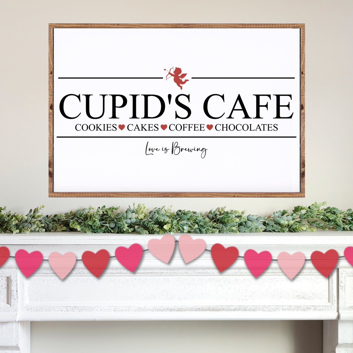 Cupid's Cafe Valentine Sign, Love is Brewing Valentines Day Wood Sign ...