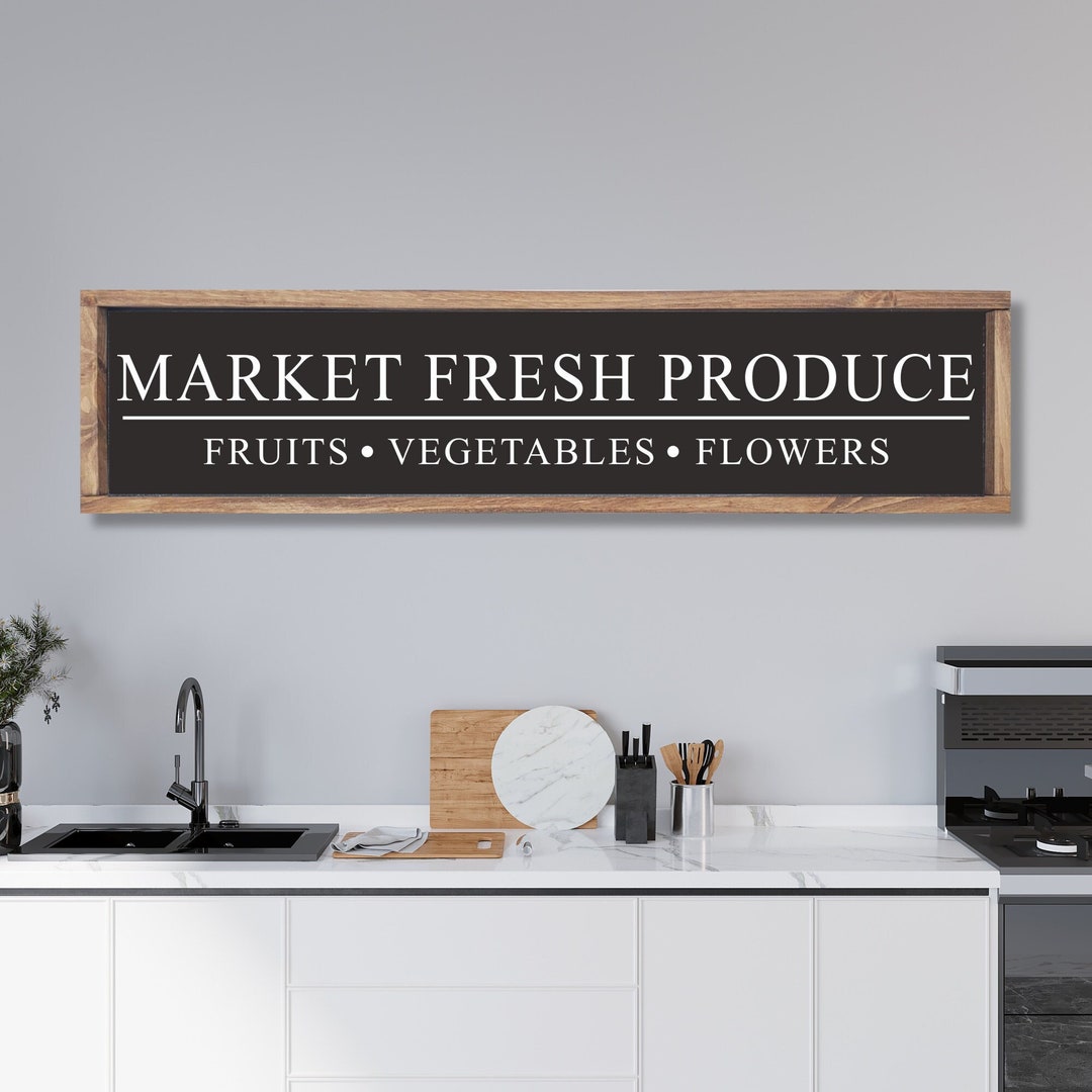 Market Fresh Produce Sign, Kitchen Sign, Farmhouse Kitchen Sign, Wood ...