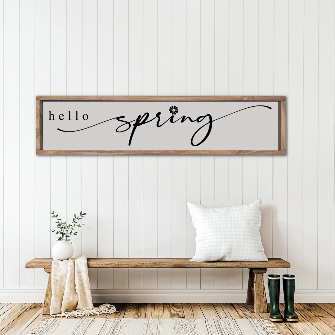 Hello Spring Wood Sign, Modern Farmhouse Spring Decor, Entryway Spring ...