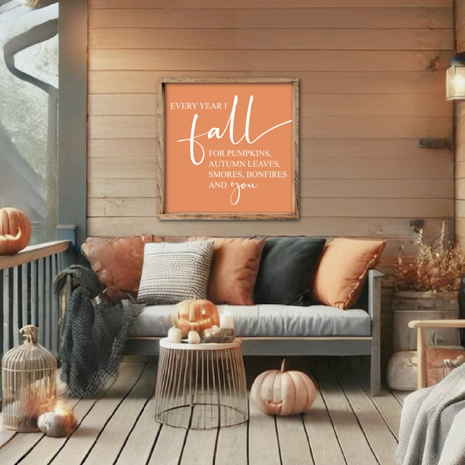 Every Year I Fall for Pumpkins Autumn Leaves Sign, Rustic Fall Wood ...
