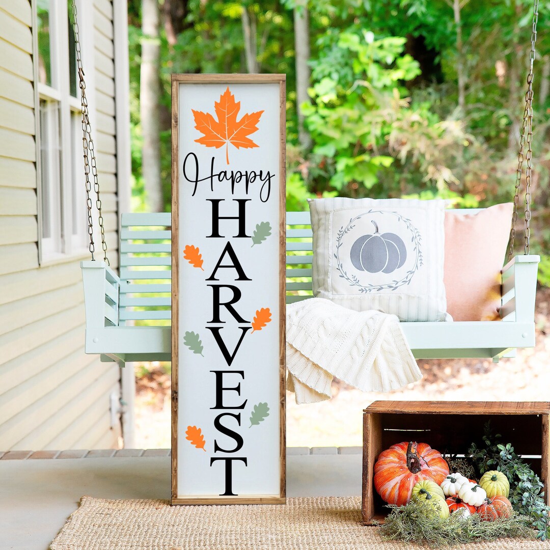 Happy Harvest Fall porch Welcome Sign, Fall Wood Porch Leaner Sign ...