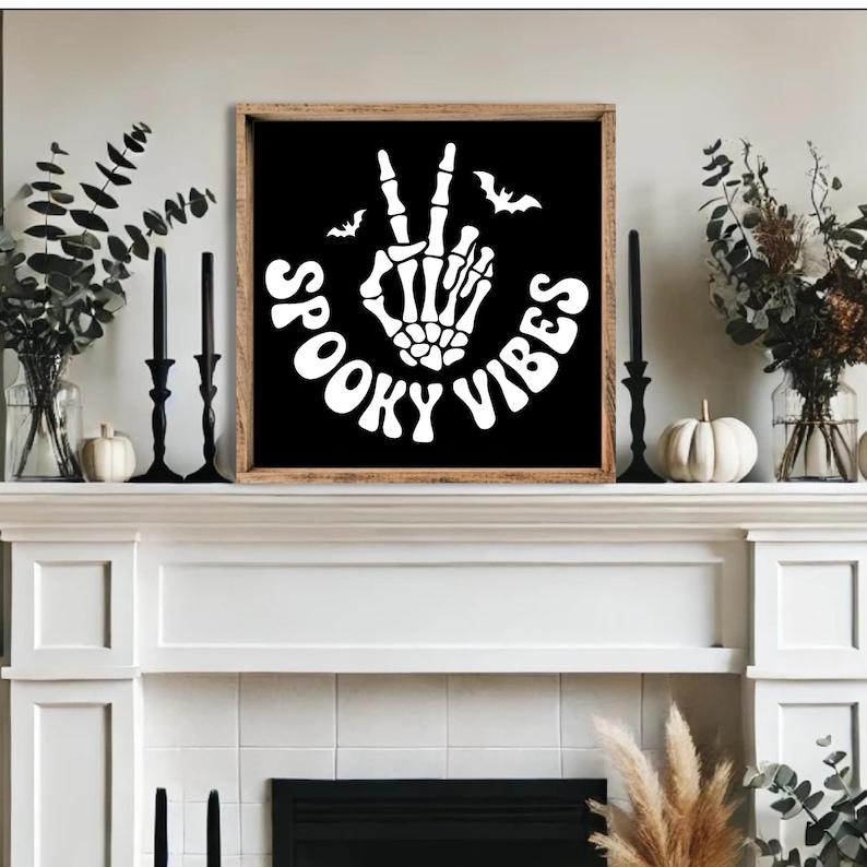 Spooky Vibes Halloween Sign, Skeleton Decor, Modern Farmhouse Halloween ...