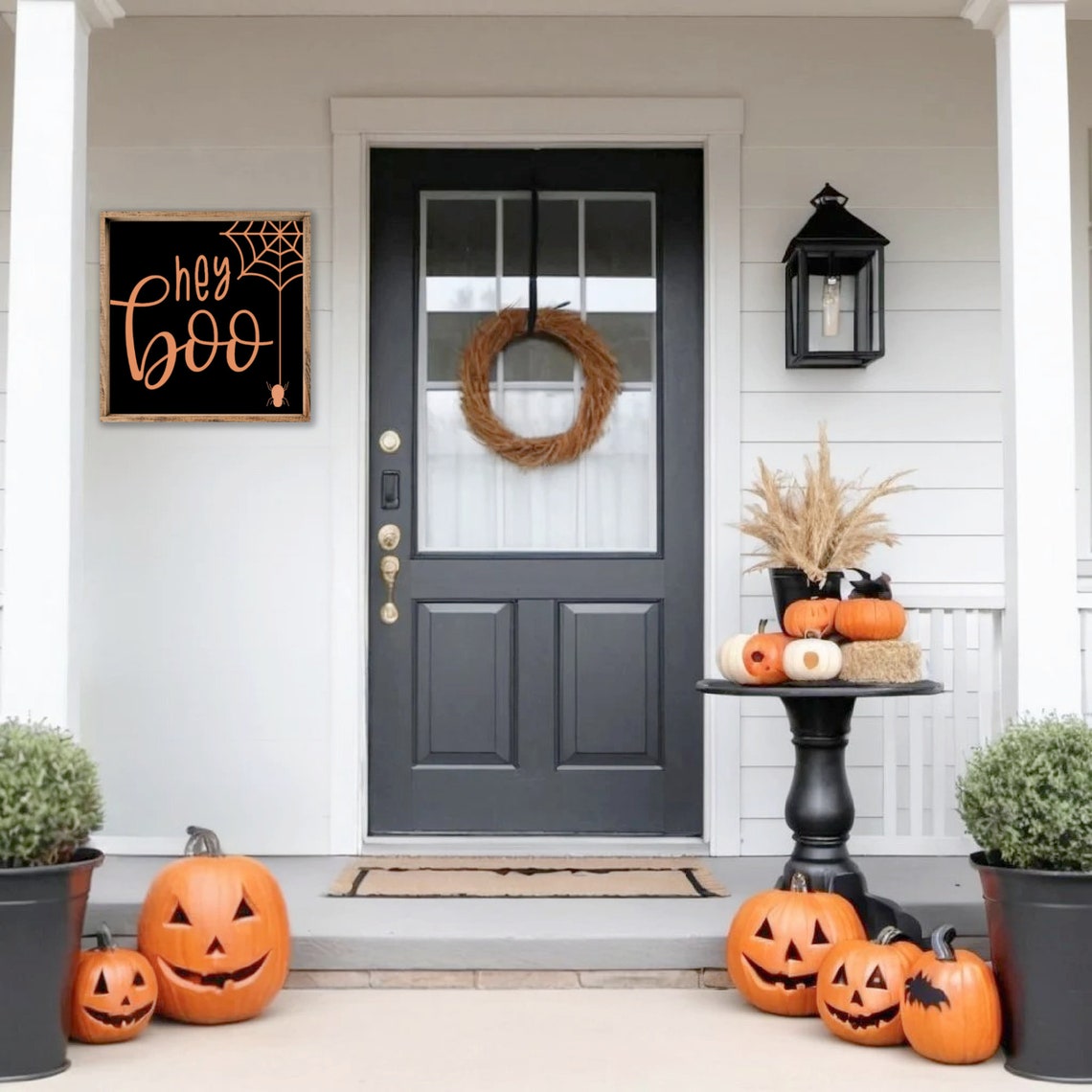 Hey Boo Halloween Wood Sign, Spider Web Decor, Modern Farmhouse ...