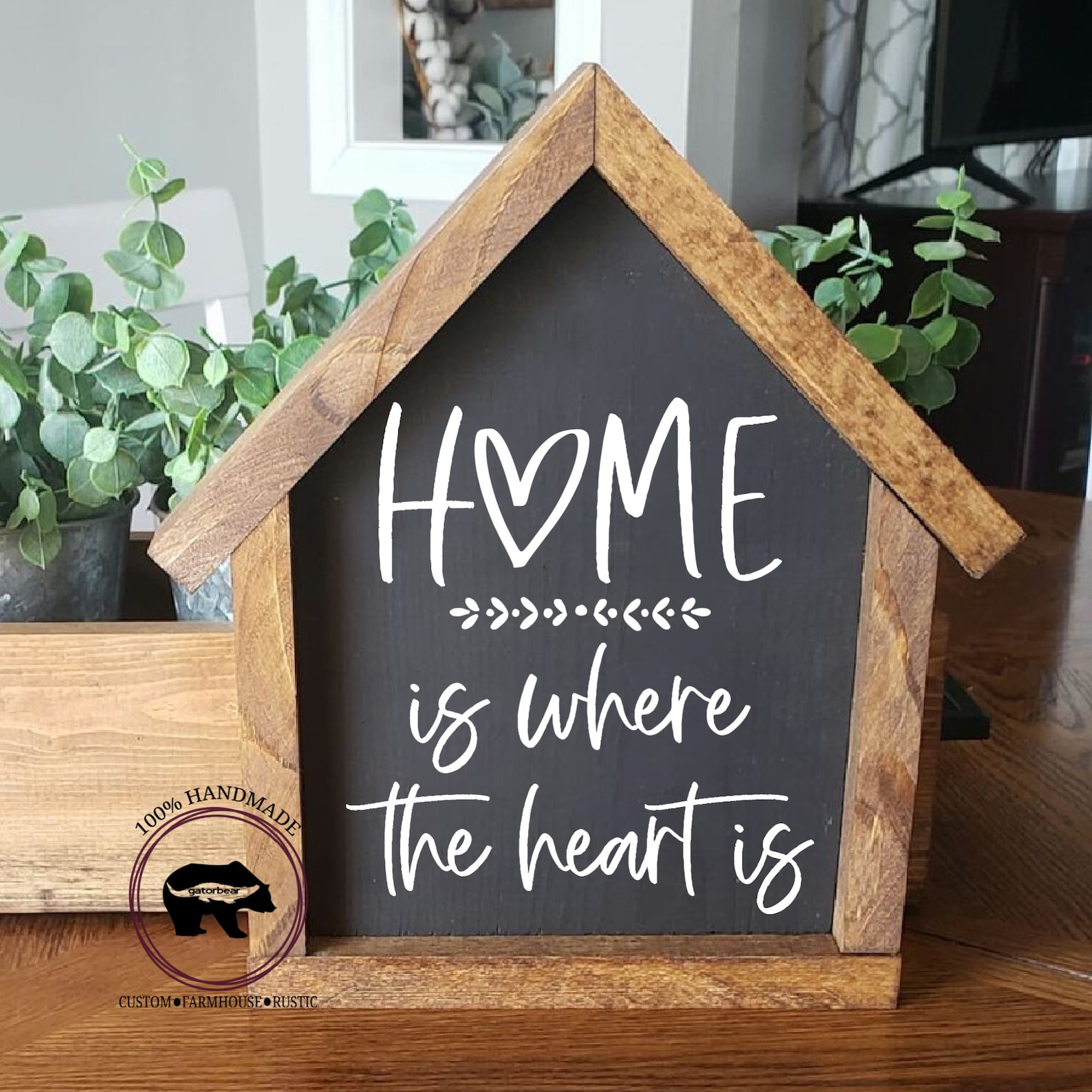 Home is where the Heart is sign House shaped sign Shelf | Etsy