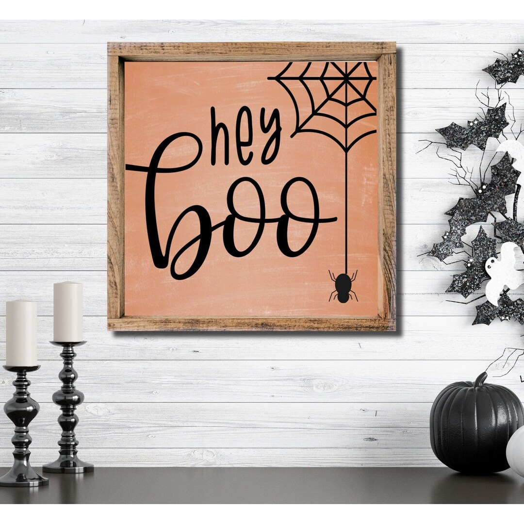 Hey Boo Halloween Sign Spider Web Decor Halloween Wood Sign - Etsy