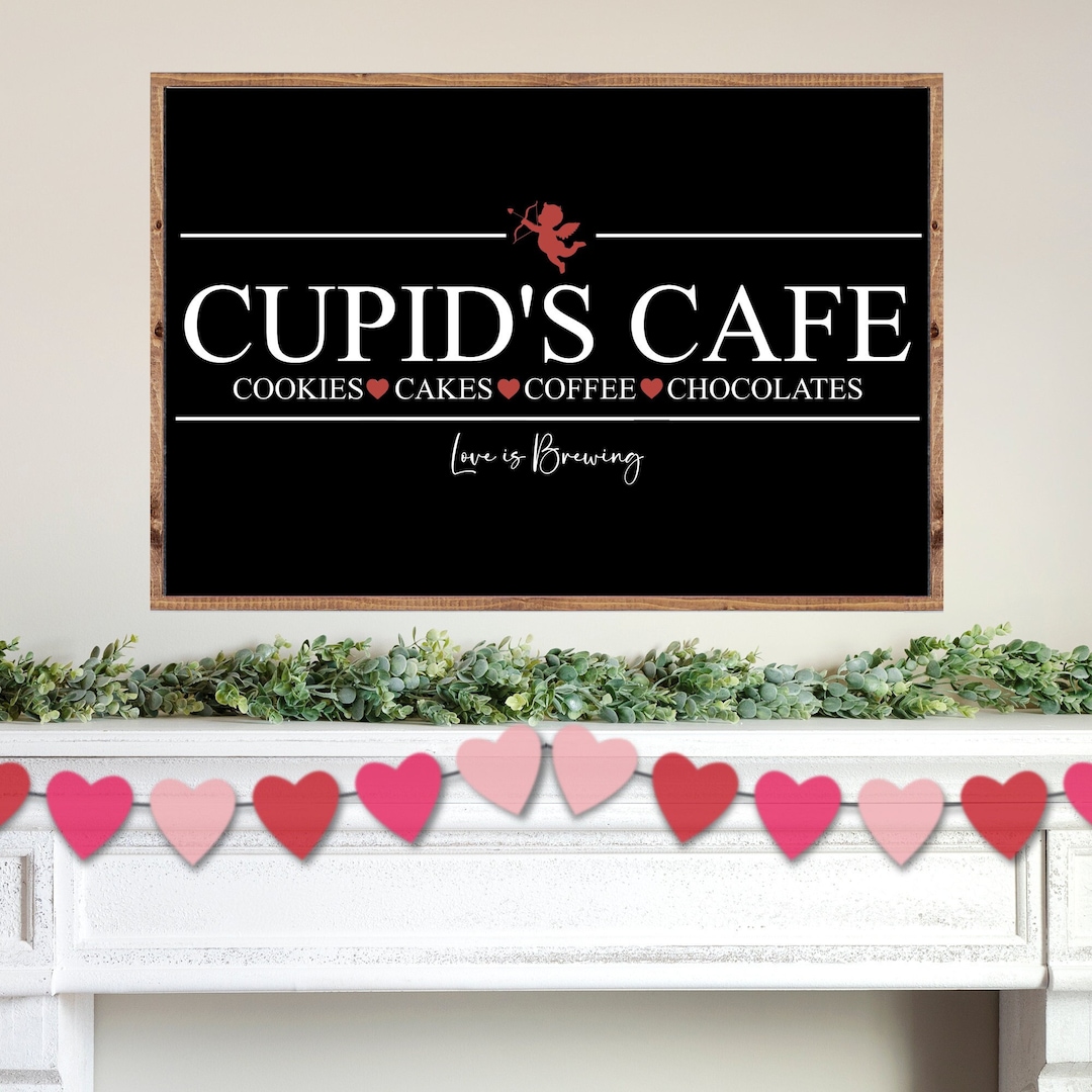 Cupid's Cafe Valentine Sign, Love is Brewing Valentines Day Wood Sign ...