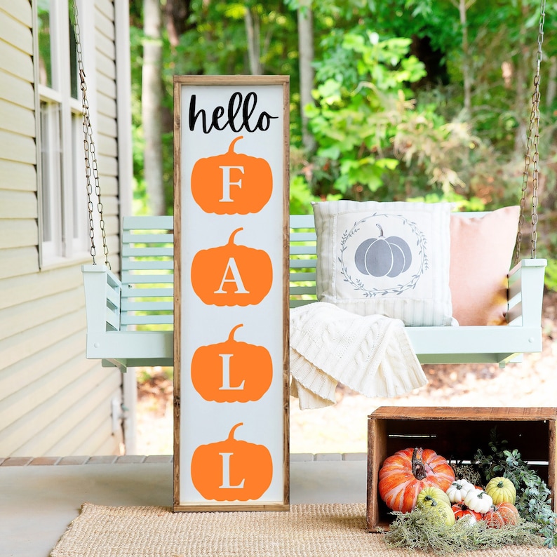 Hello Fall Pumpkin porch Welcome Sign, Fall Wood Porch Leaner Sign ...