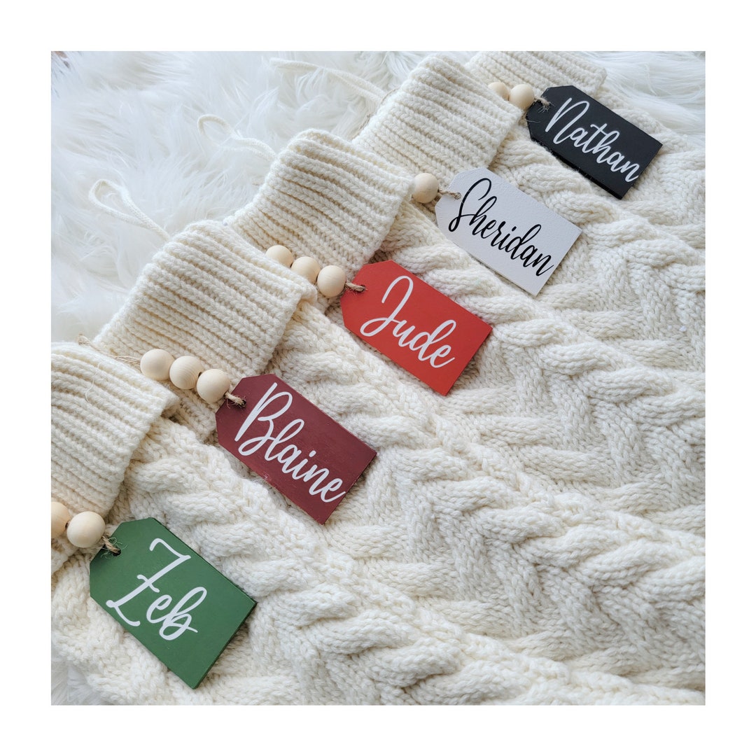 Farmhouse Christmas Stocking Name Tags, Stocking Name Tags With Beads ...