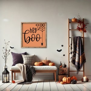 Hey Boo Halloween Wood Sign, Spider Web Decor, Modern Farmhouse ...