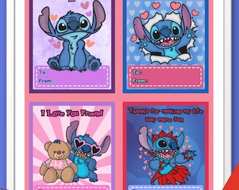 Stitch and Angel Valentine's Cards: Printable Class Valentines (digital ...