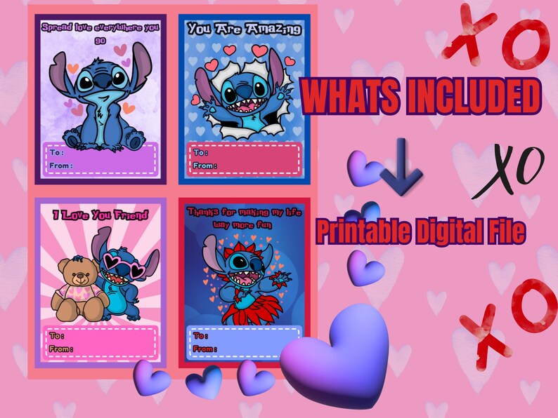 Stitch Valentines Exchange Cards for Boys and Girls Classroom - Etsy