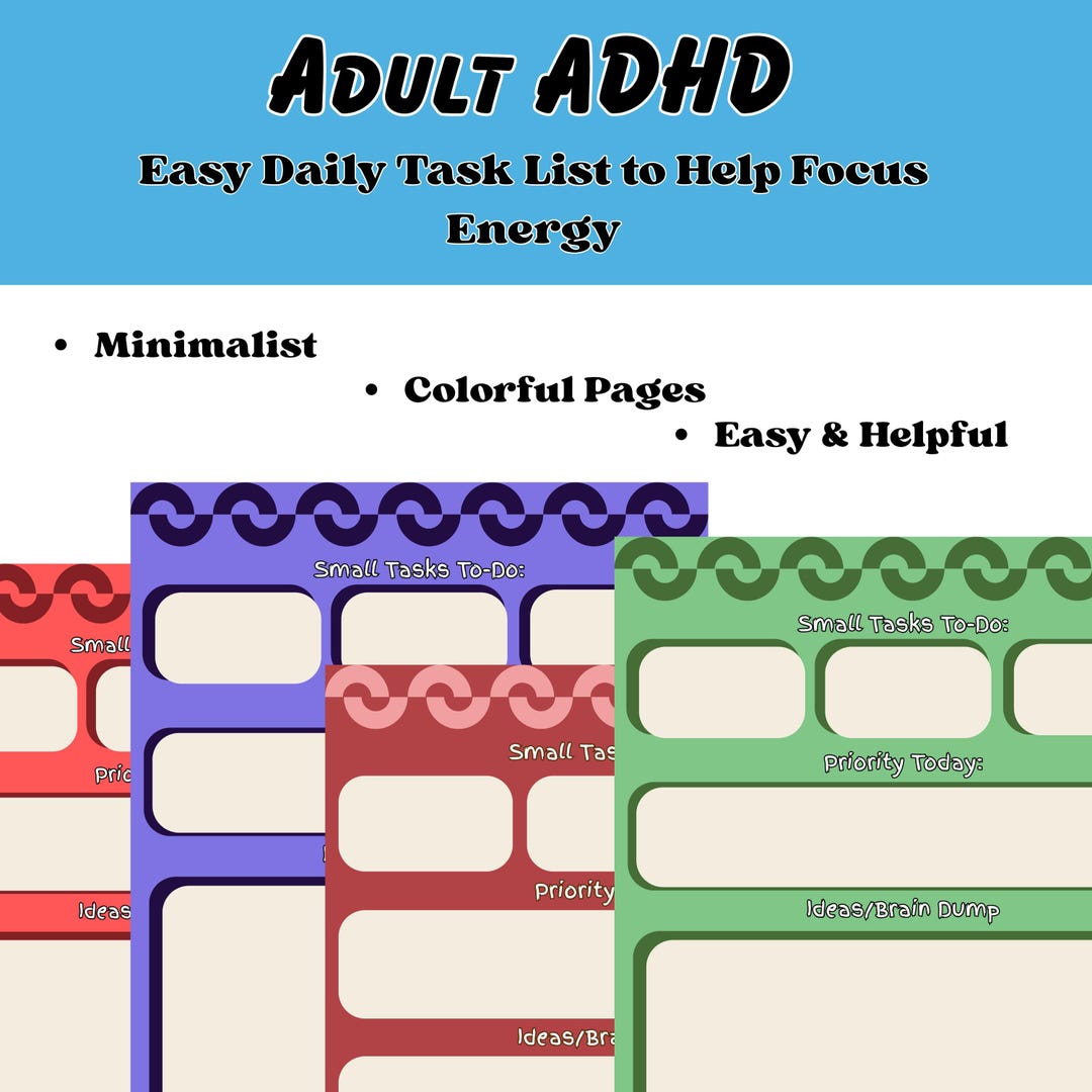 Adult ADHD Tool, Daily Task List for ADHD, Printable, Instant Download ...