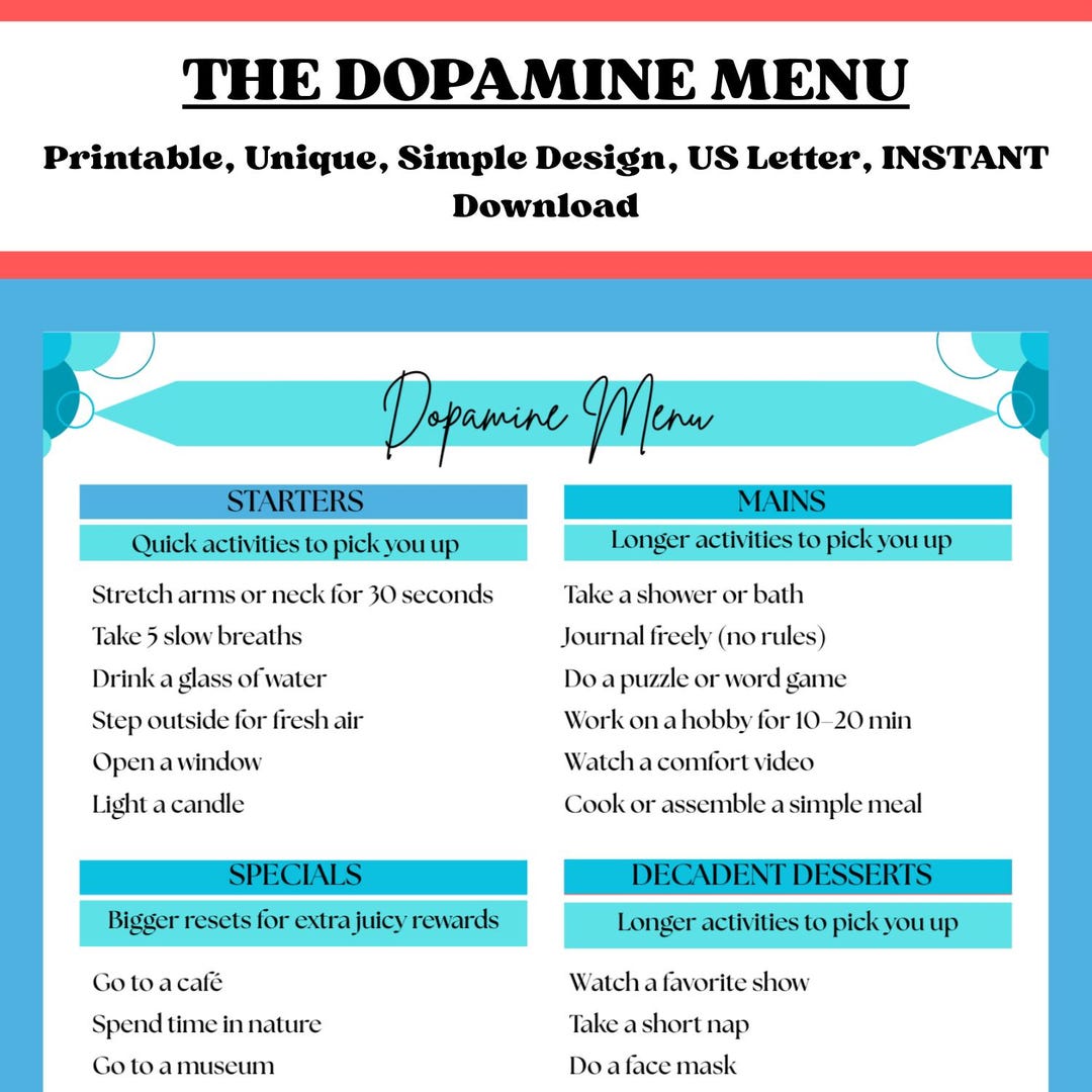 Neurodivergent Dopamine Menu Printable | Gentle Productivity Tool for ...